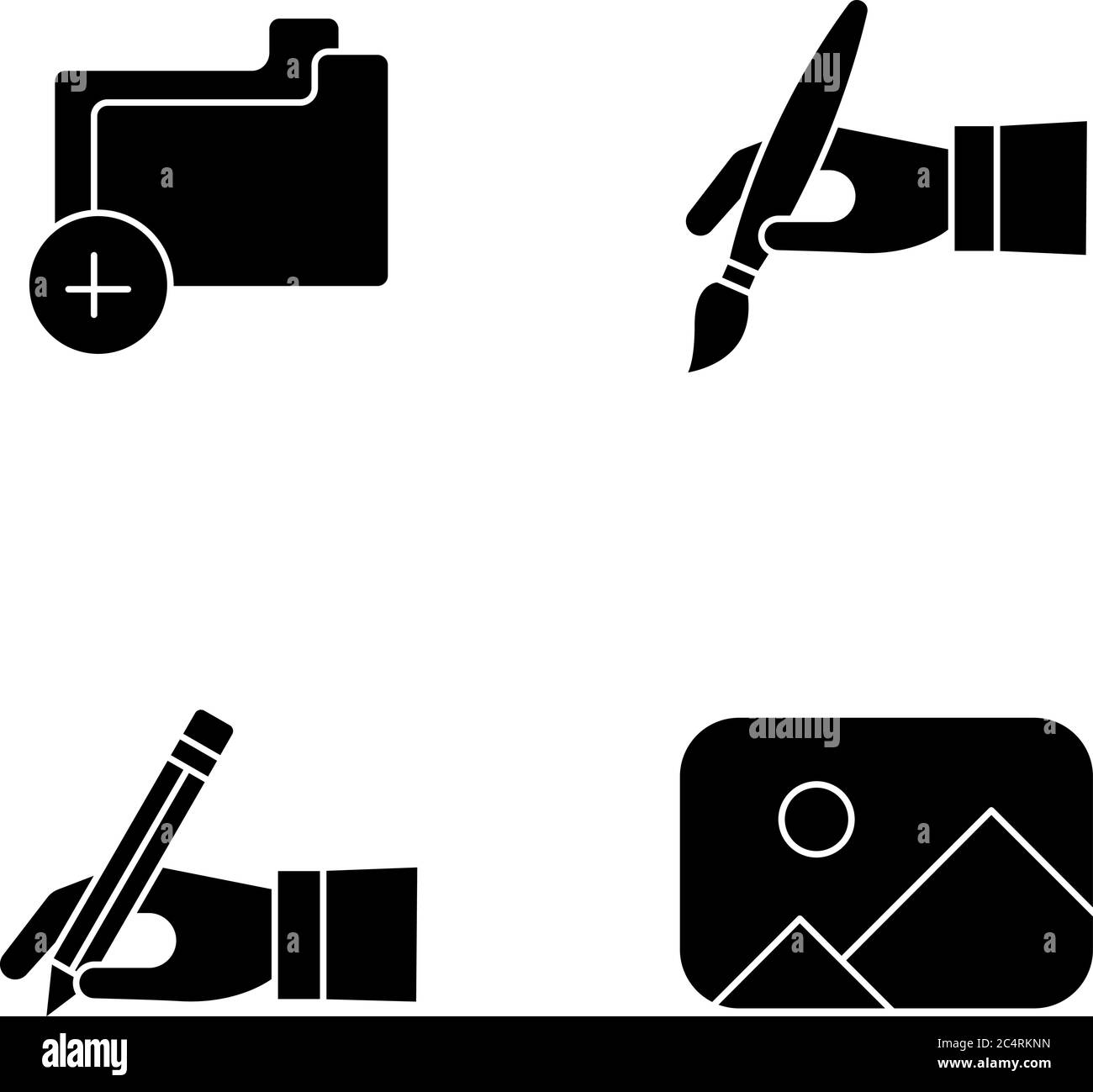 Artist work elements black glyph icons set on white space Stock Vector ...