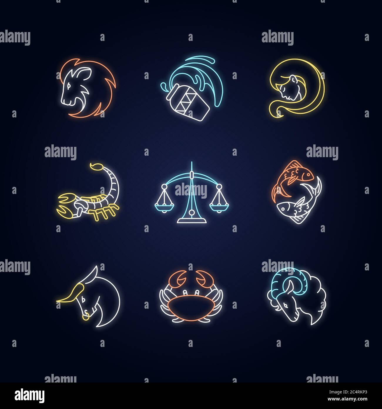 Astrology signs neon light icons set Stock Vector Image & Art - Alamy