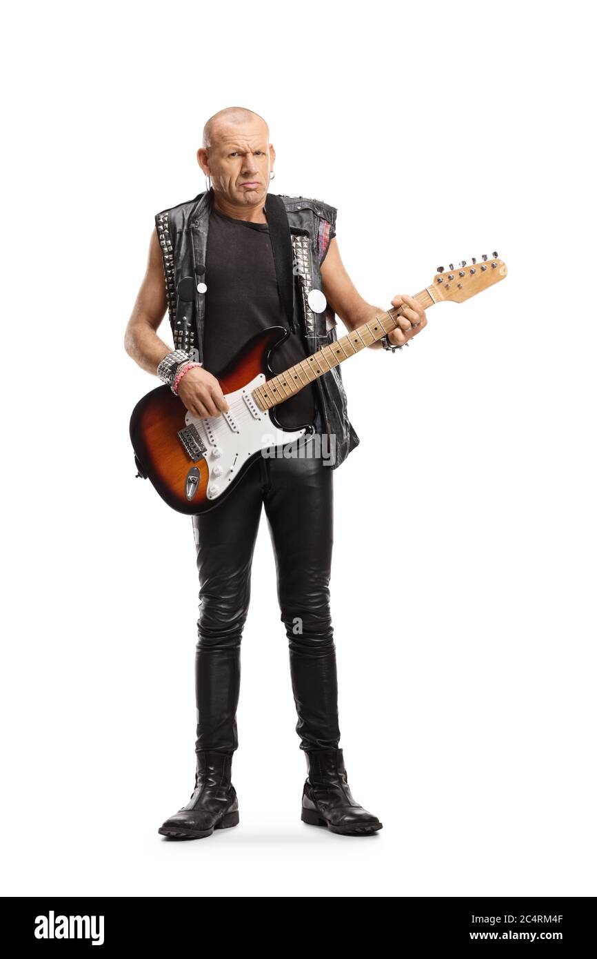 Full length portrait of a punk rocker with an electric guitar isolated ...