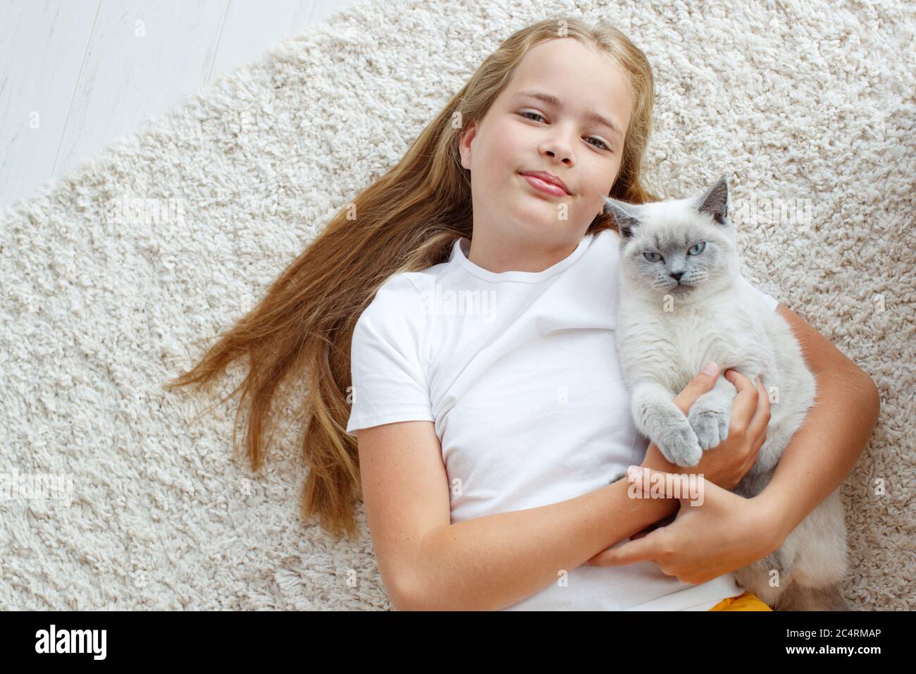 A child with a cat at home Stock Photo - Alamy