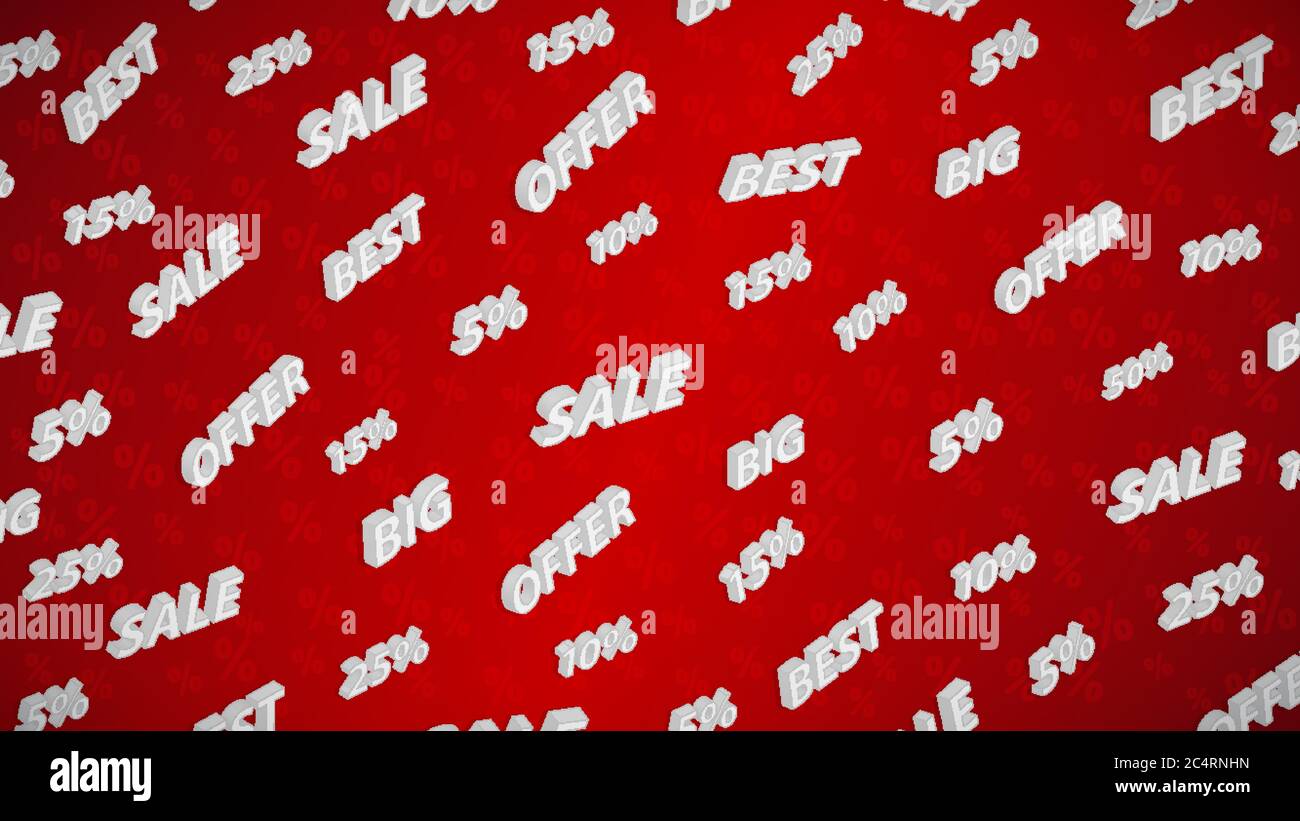 Sale and discount background with isometric inscriptions, white on red ...
