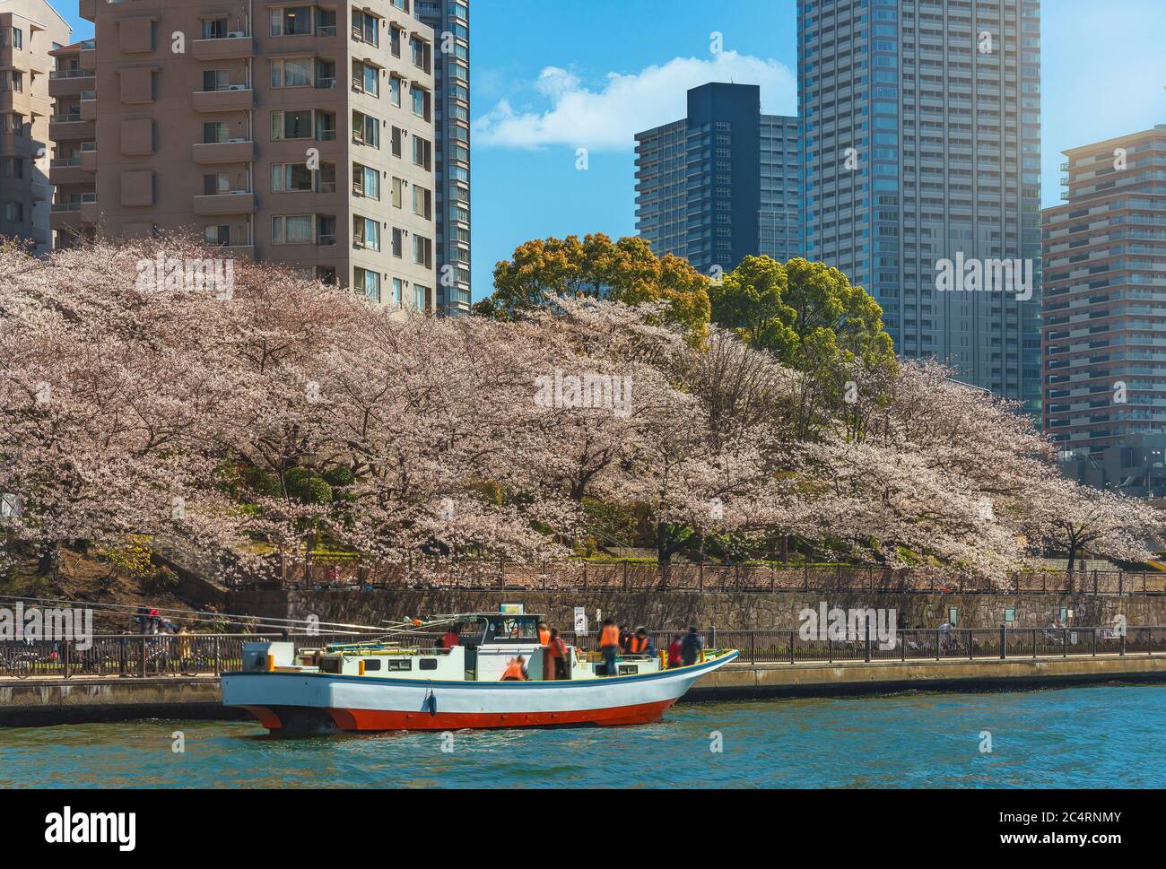 tokyo, japan - april 04 2020: Japanese fishing boat sailing on Sumida ...