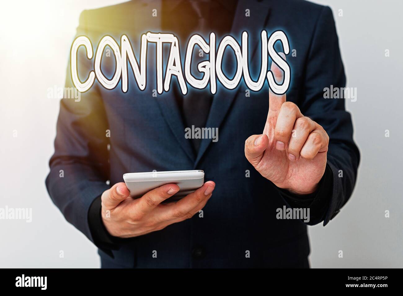 Writing note showing Contagious. Business concept for transmissible by ...