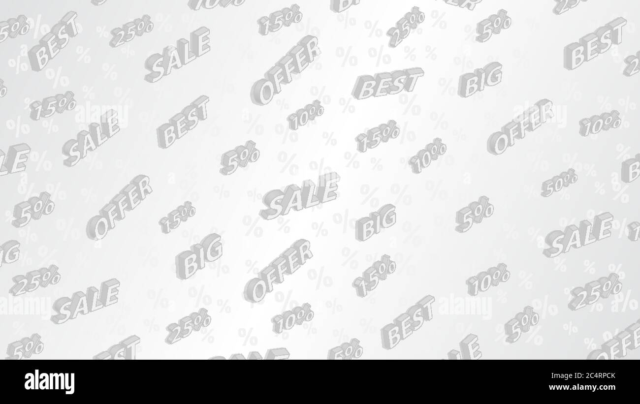 Sale and discount background with isometric inscriptions, in gray ...