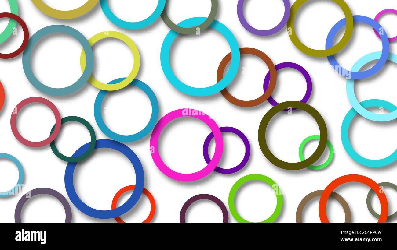 Abstract illustration of randomly arranged colored rings with soft ...