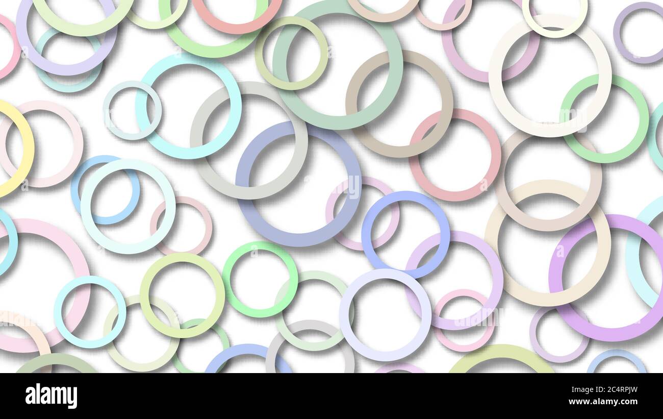 Abstract illustration of randomly arranged colored rings with soft ...