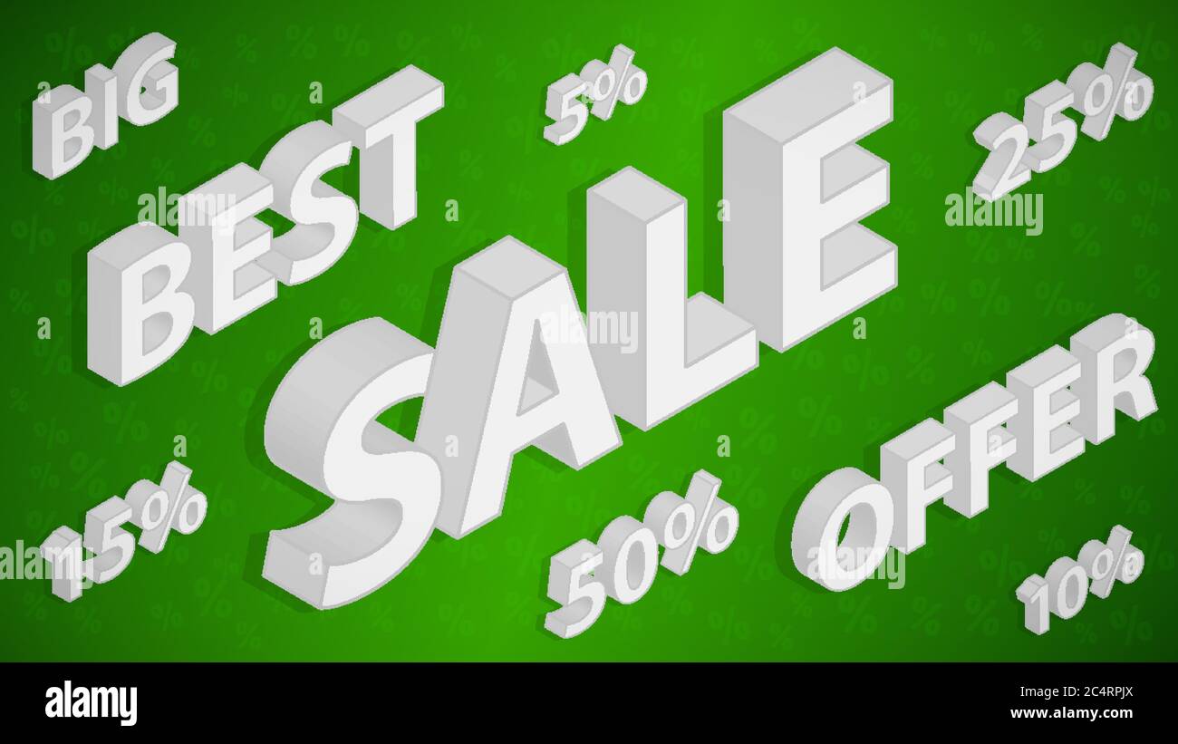 Sale and discount background with isometric inscriptions, white on ...