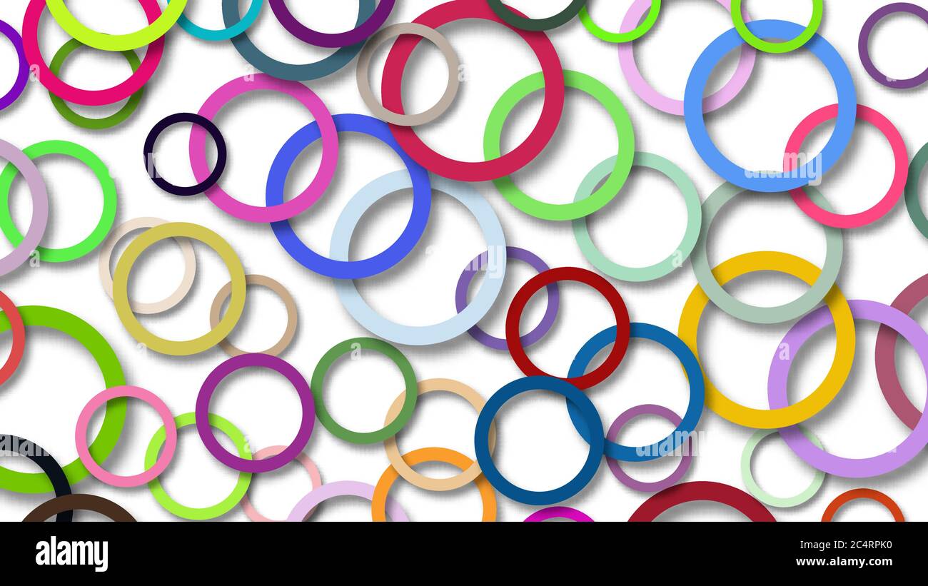 Abstract illustration of randomly arranged colored rings with soft ...