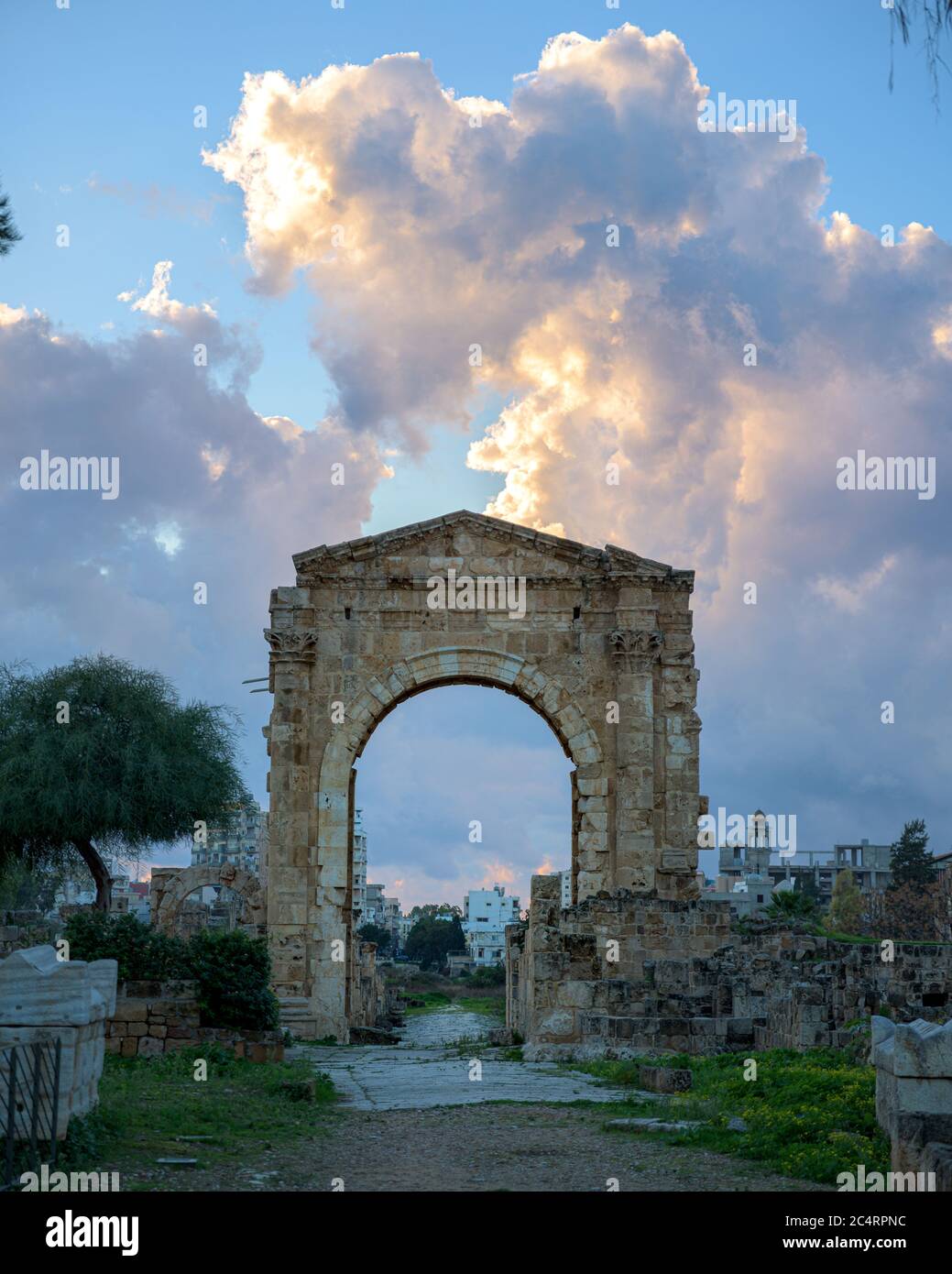 Monumental triumphal arch gate in Tyre Roman hippodrome, with modern ...