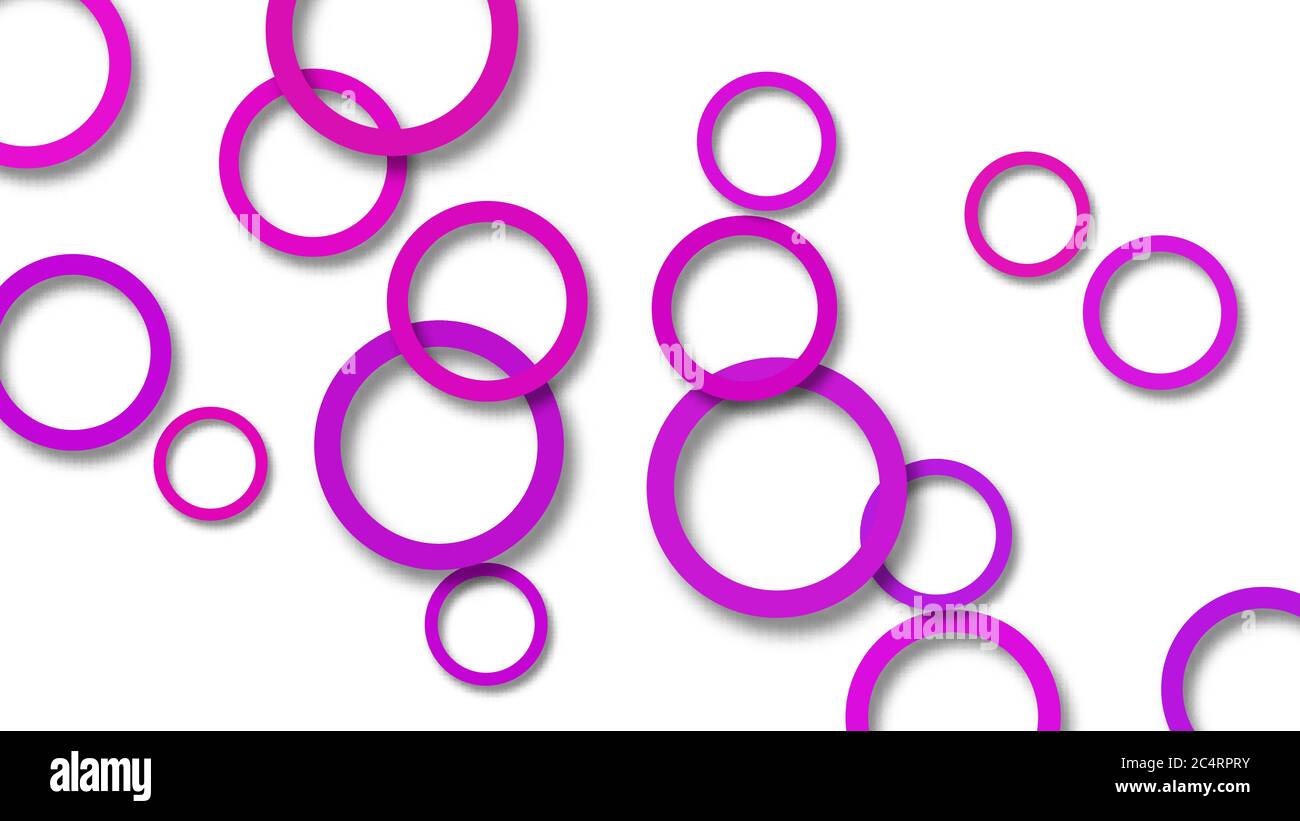 Abstract illustration of randomly arranged purple rings with soft ...