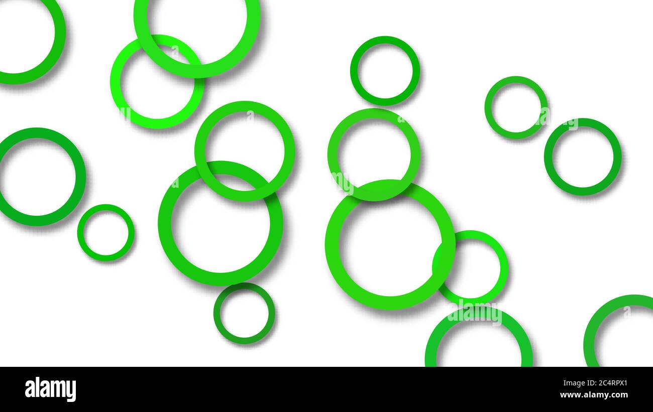 Abstract illustration of randomly arranged green rings with soft ...
