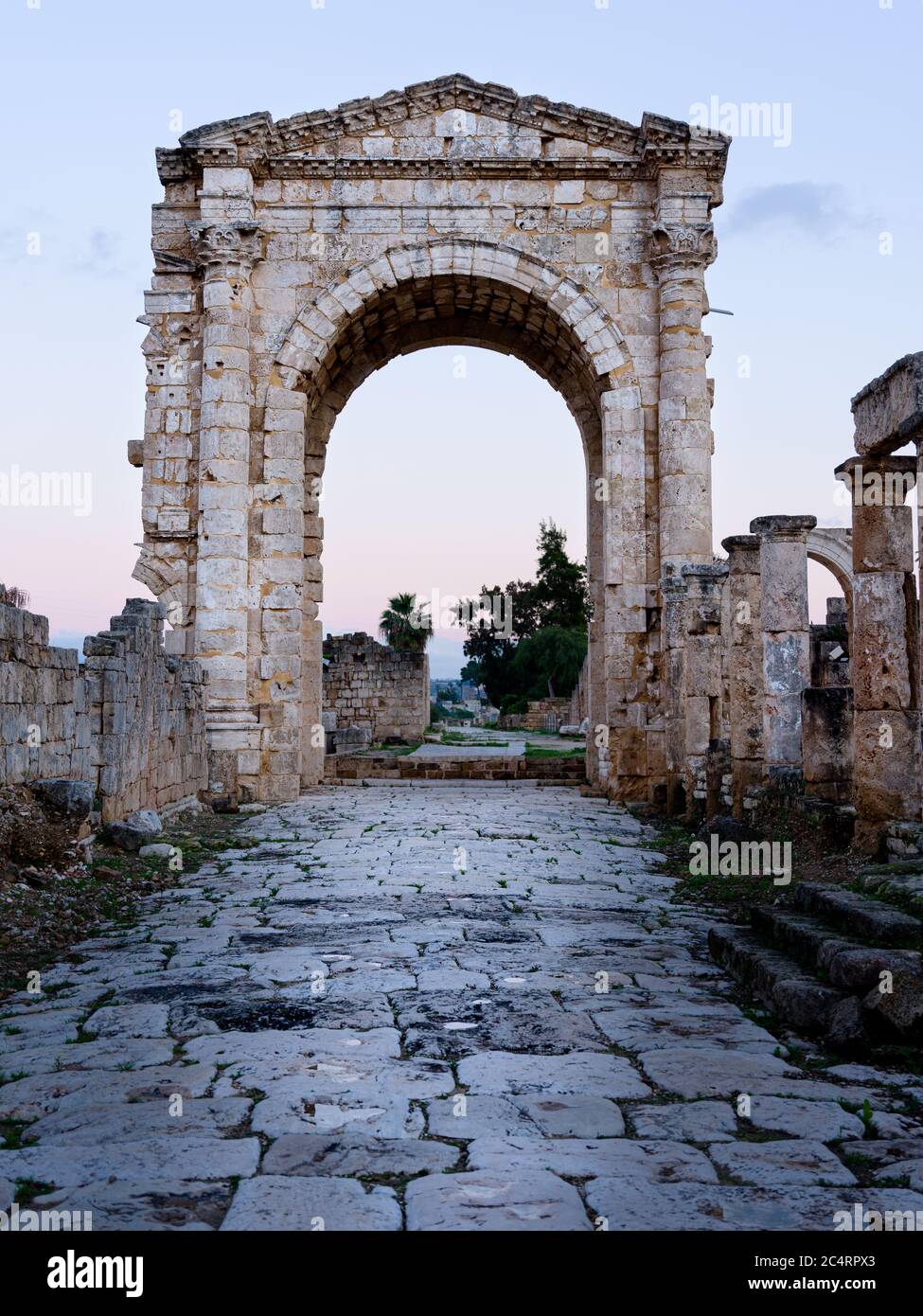 Monumental triumphal arch gate in Tyre Roman hippodrome, with ancient ...