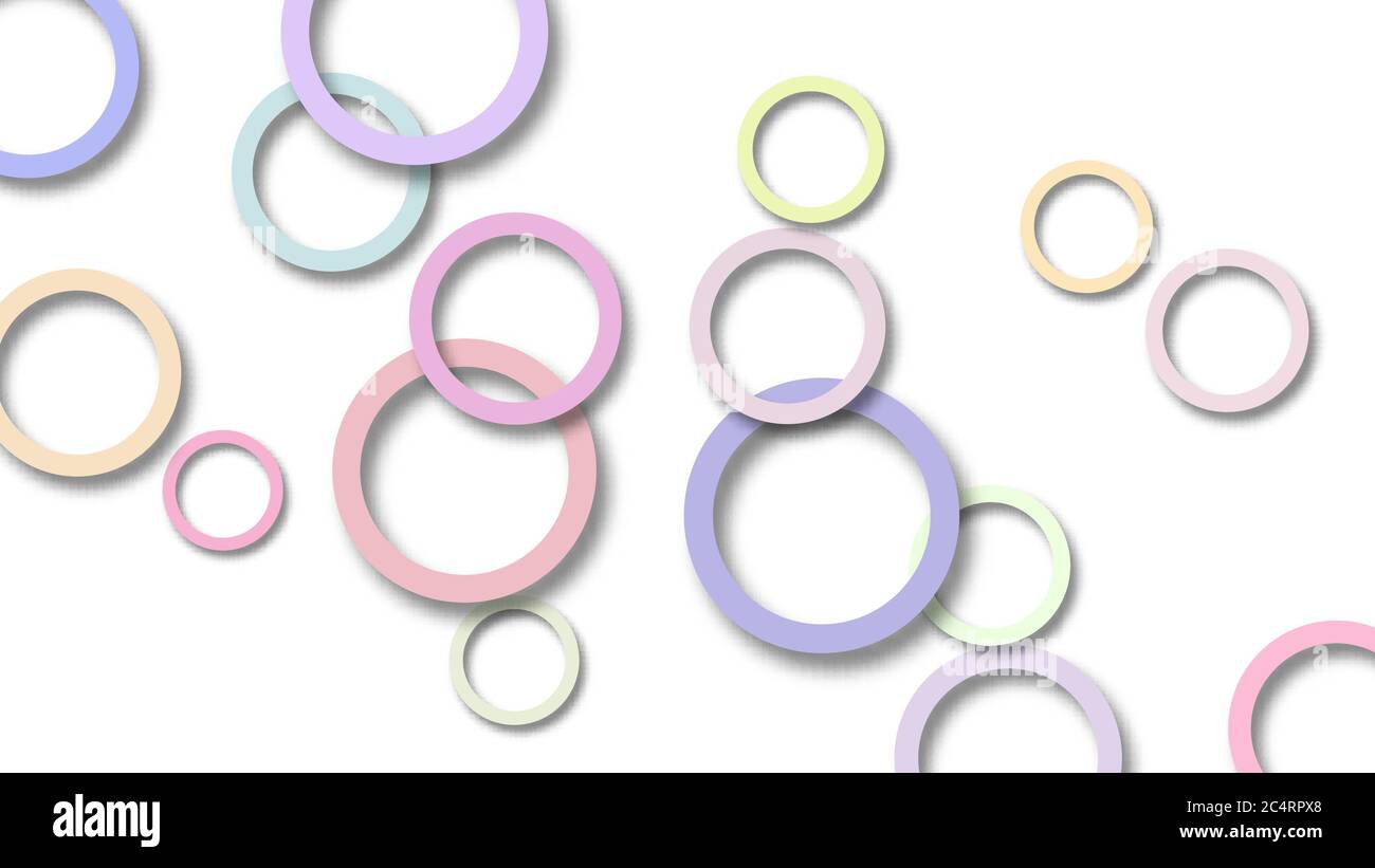 Abstract illustration of randomly arranged colored rings with soft ...
