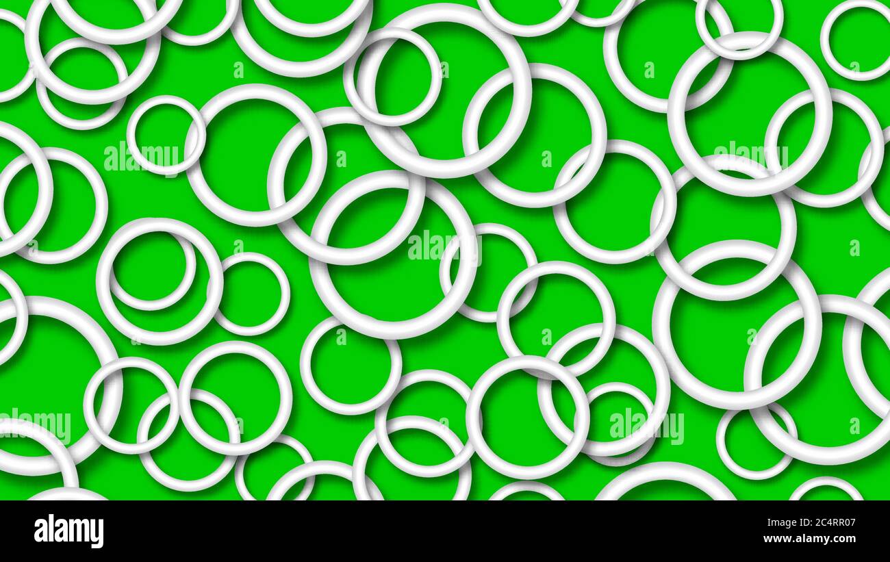 Abstract illustration of randomly arranged white rings with soft ...