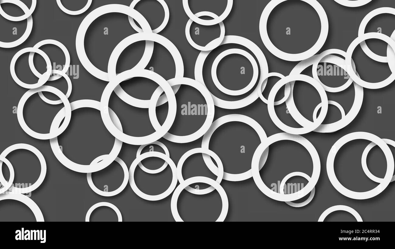 Abstract illustration of randomly arranged white rings with soft ...