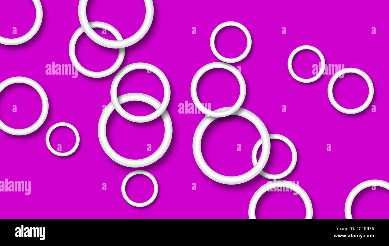 Abstract illustration of randomly arranged white rings with soft ...