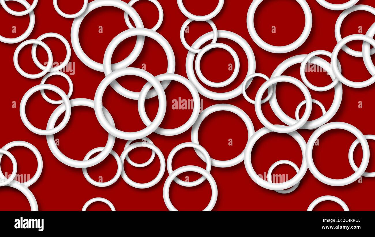Abstract illustration of randomly arranged white rings with soft ...
