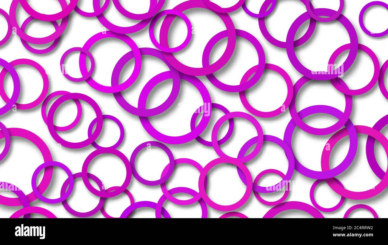 Abstract illustration of randomly arranged purple rings with soft ...