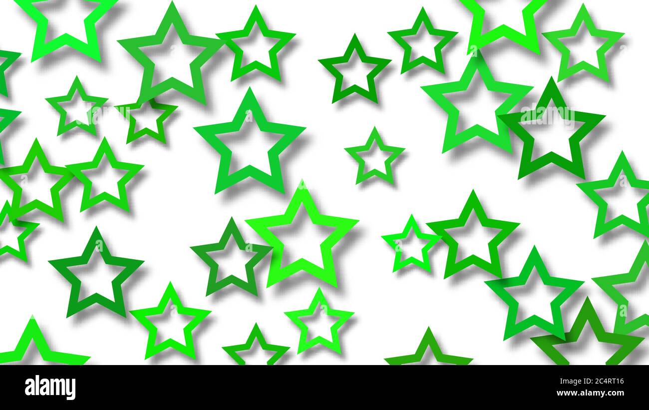 Abstract illustration of randomly arranged green stars with soft ...