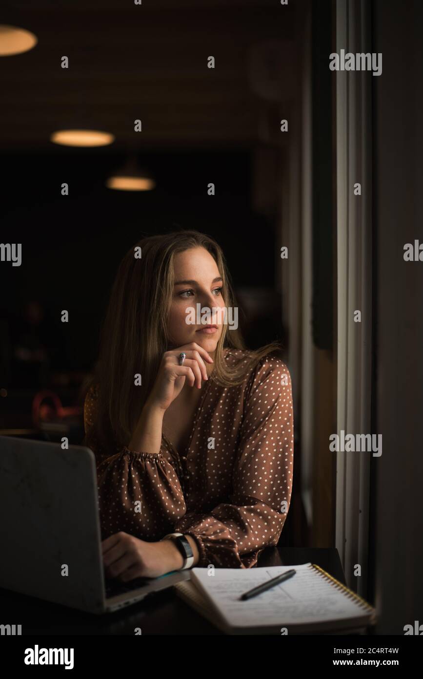 Young blogger influencer working in coffee shop by a window 2 Stock ...