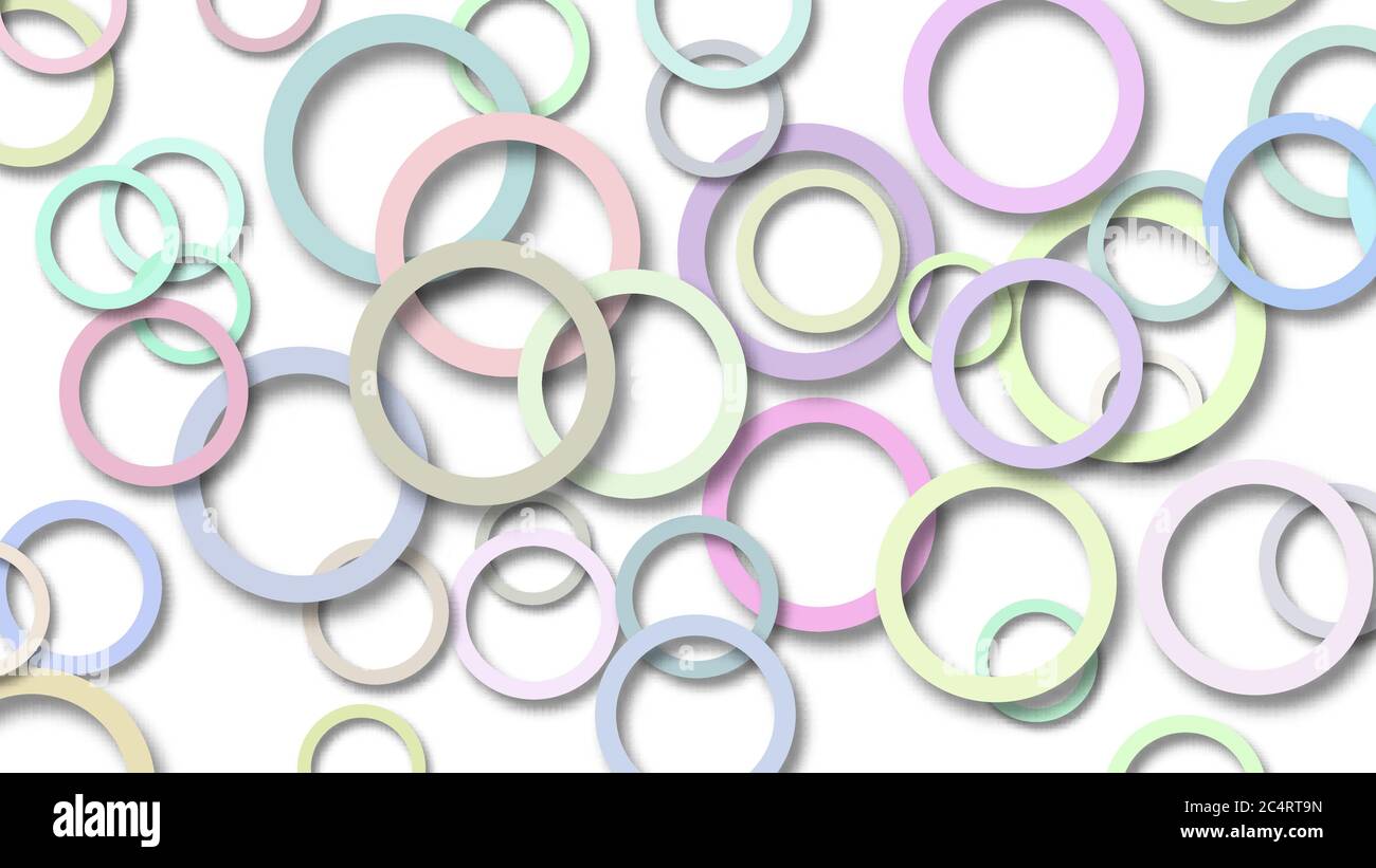 Abstract illustration of randomly arranged colored rings with soft ...