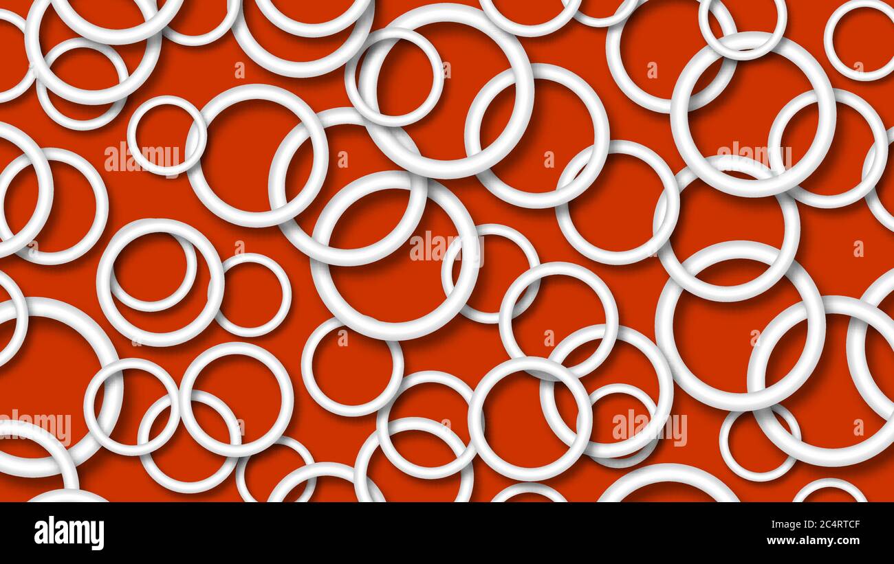 Abstract illustration of randomly arranged white rings with soft ...