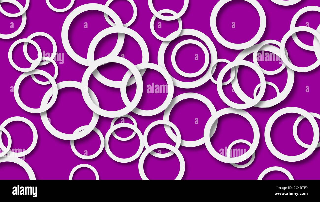 Abstract illustration of randomly arranged white rings with soft ...