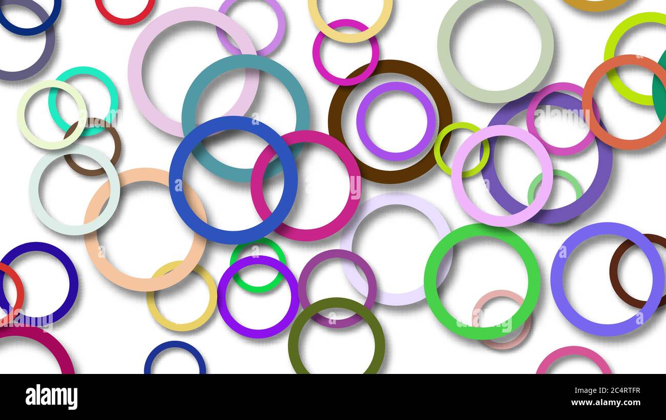 Abstract illustration of randomly arranged colored rings with soft ...