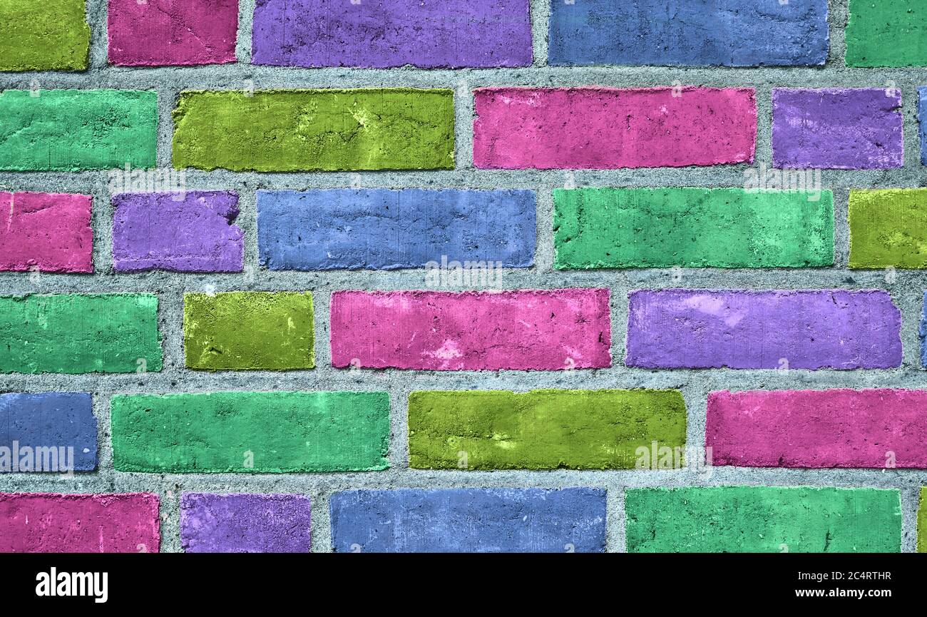 Beautiful rainbow colored bricks on an old vintage wall texture Stock ...