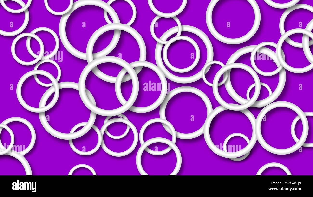 Abstract illustration of randomly arranged white rings with soft ...