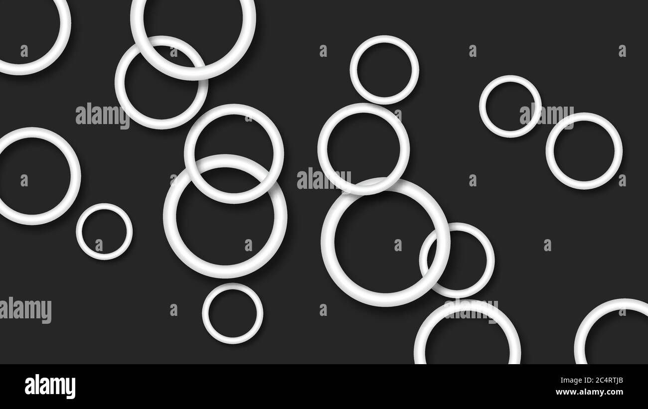 Abstract illustration of randomly arranged white rings with soft ...