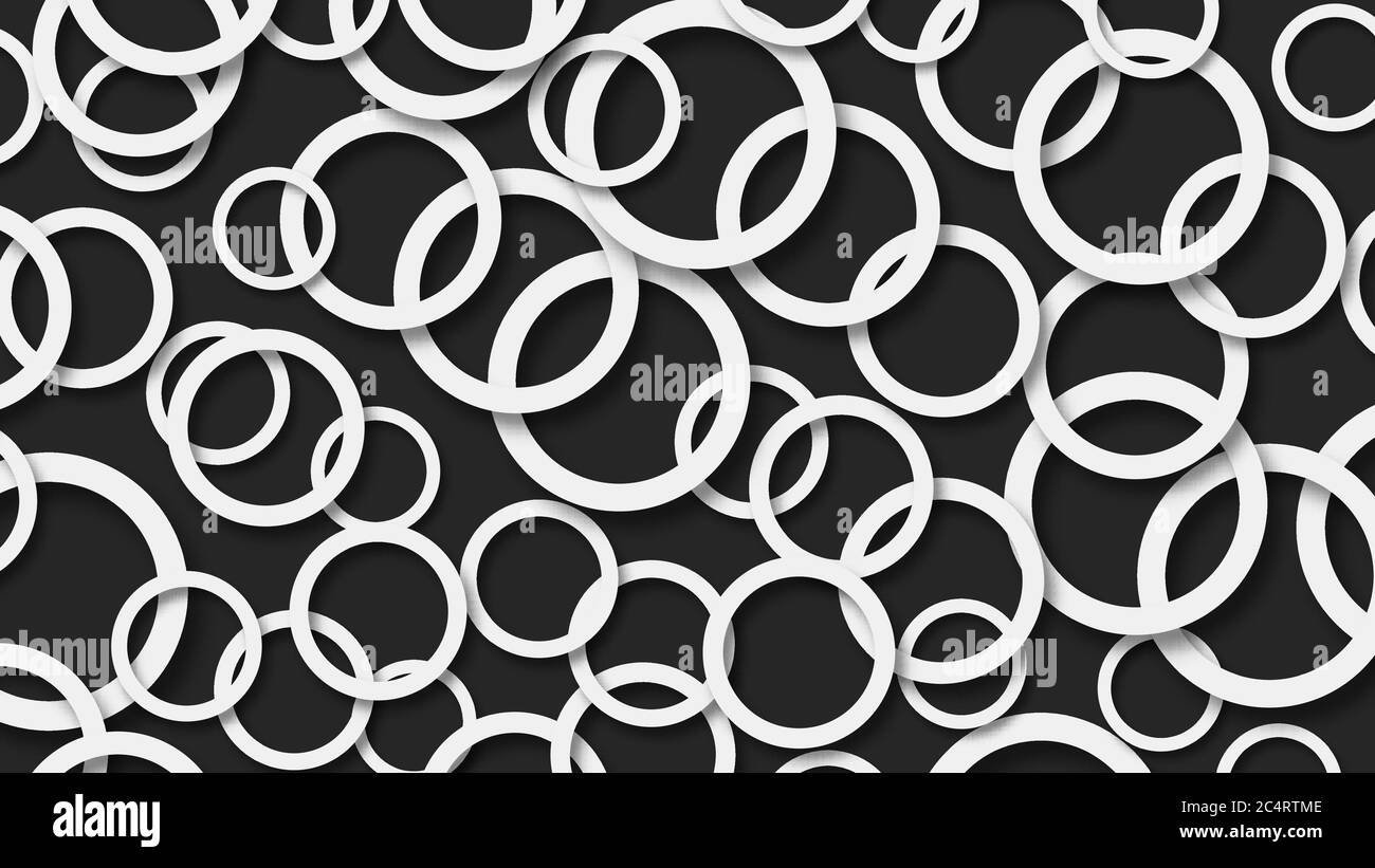 Abstract illustration of randomly arranged white rings with soft ...