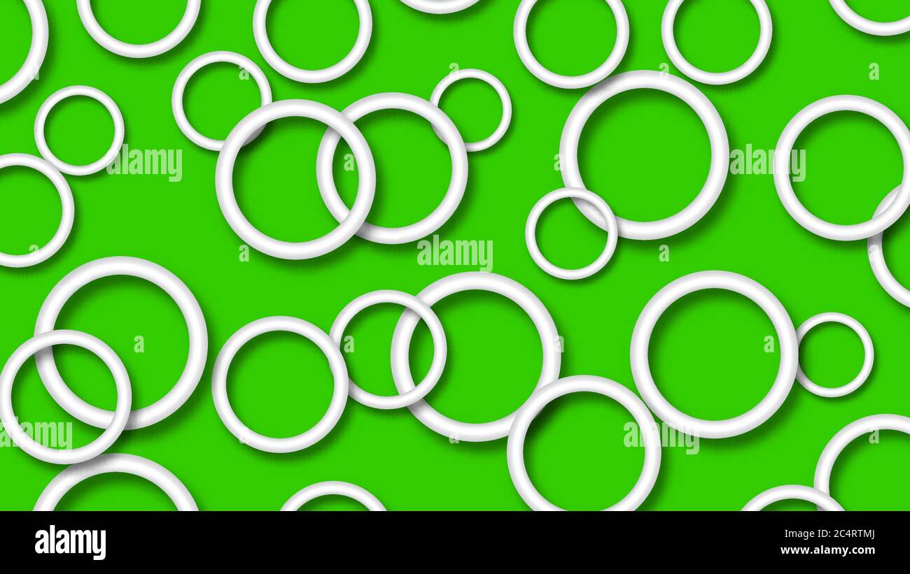 Abstract illustration of randomly arranged white rings with soft ...