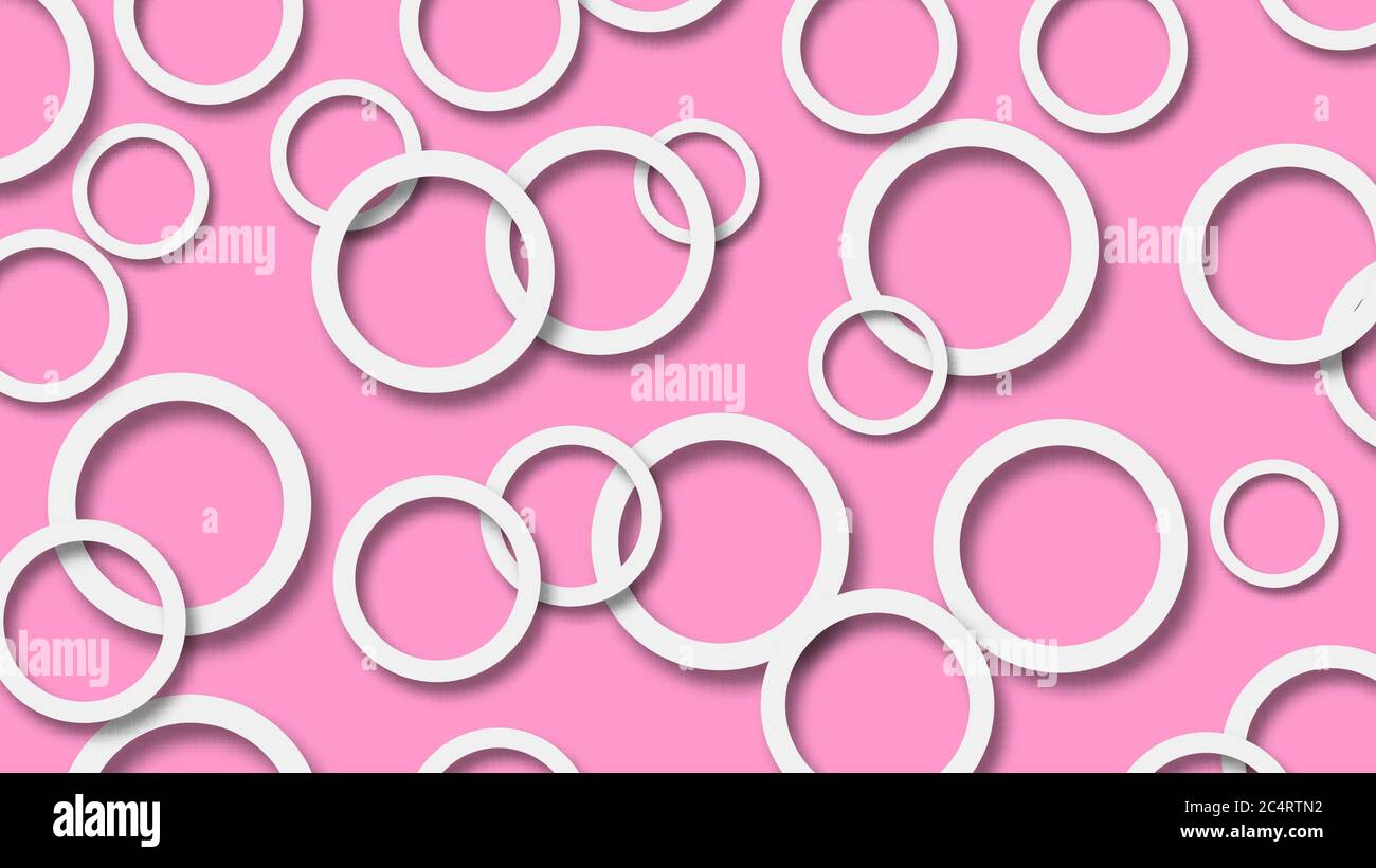 Abstract illustration of randomly arranged white rings with soft ...