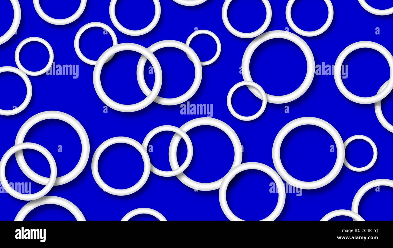 Abstract illustration of randomly arranged white rings with soft ...