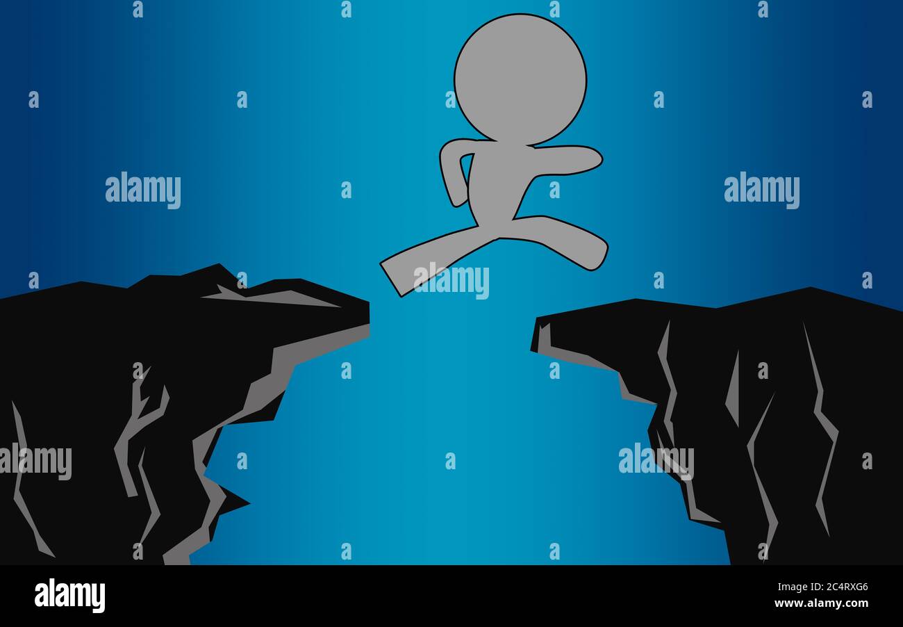 Man jumping over abyss in silhouette, 3D rendering Stock Photo - Alamy