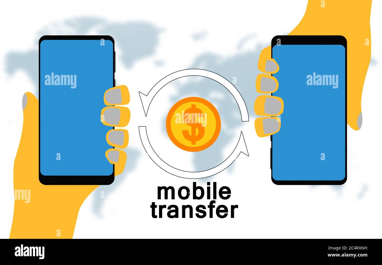 Money transfer using mobile device, 3D rendering Stock Photo - Alamy