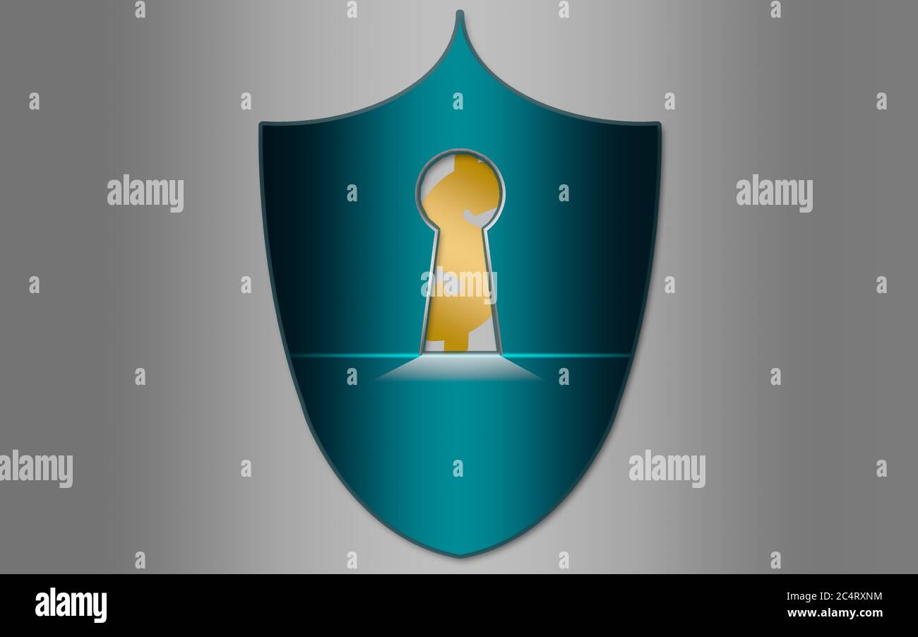 Polished shield with keyhole and dollar sign, 3D rendering Stock Photo ...