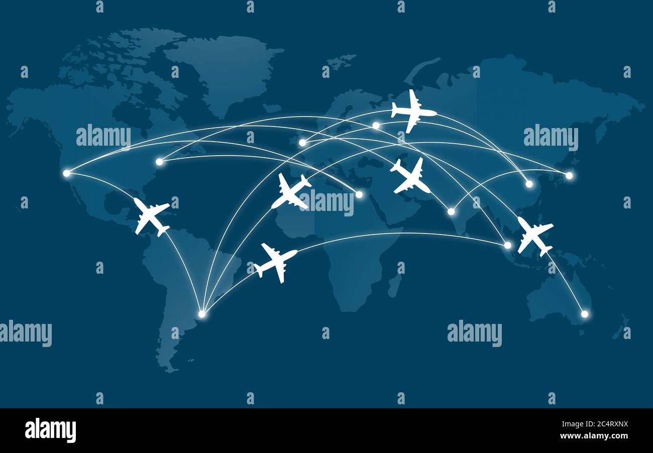 World map with airplanes symbols, 3D rendering Stock Photo - Alamy