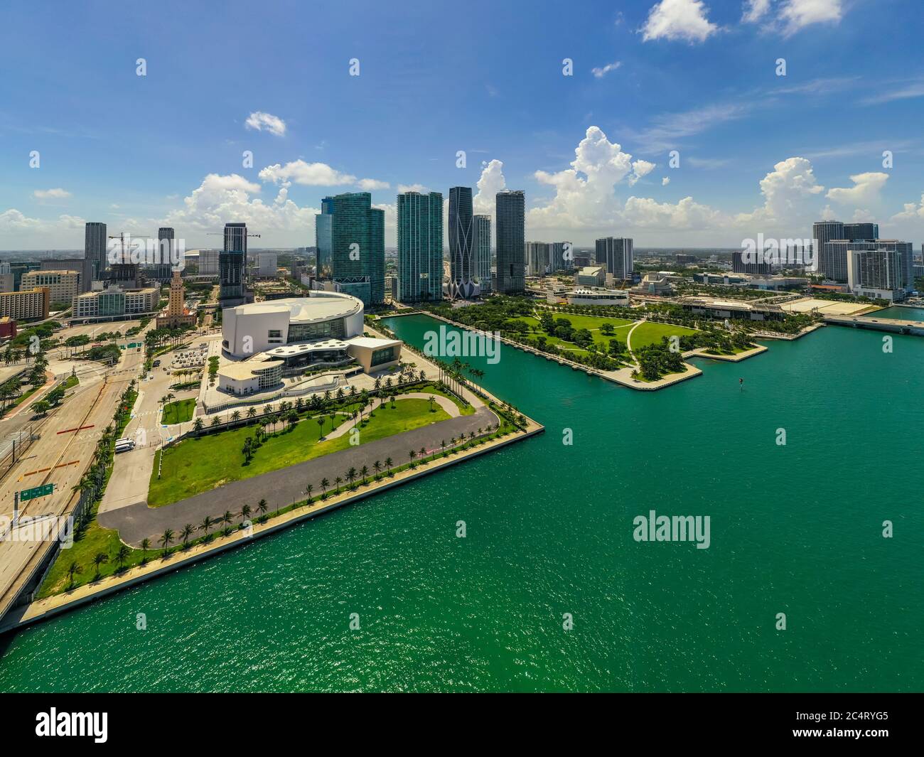 Aerial scene Miami American Airlines Arena and Museum Park Stock Photo ...