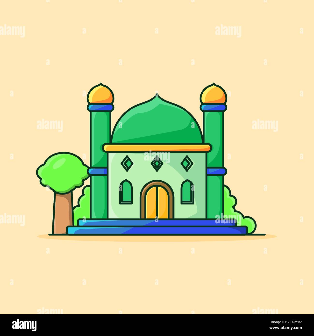 vector mosque - illustration cartoon prayer room cute in flat style ...