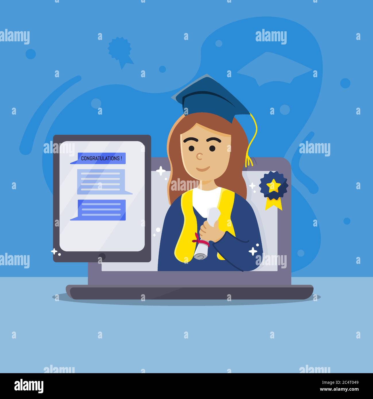 virtual graduation college with certificate Stock Vector Image & Art ...