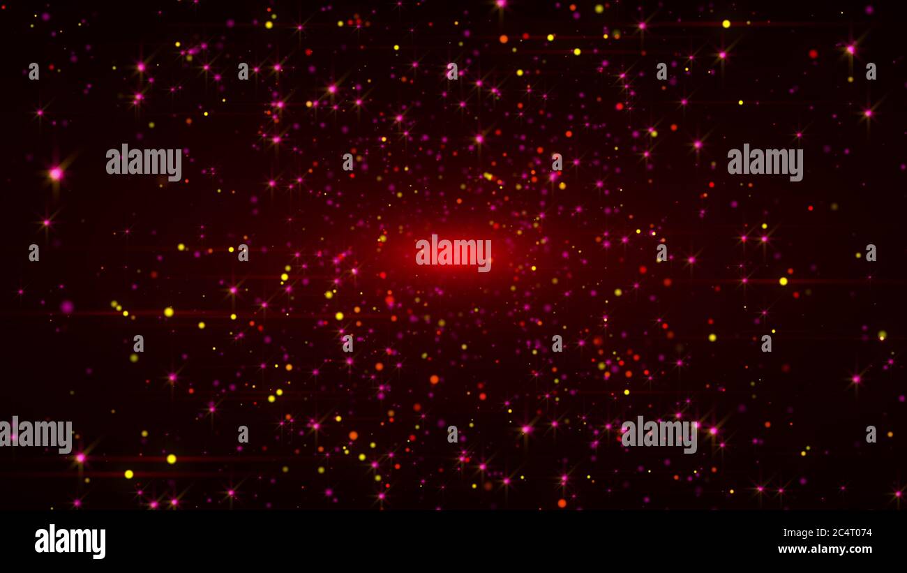 Light source and many colorful sparkle and particles. 3d rendering ...