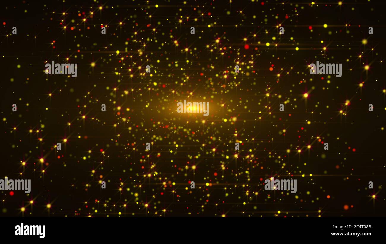 Light source and many colorful sparkle and particles. 3d rendering ...
