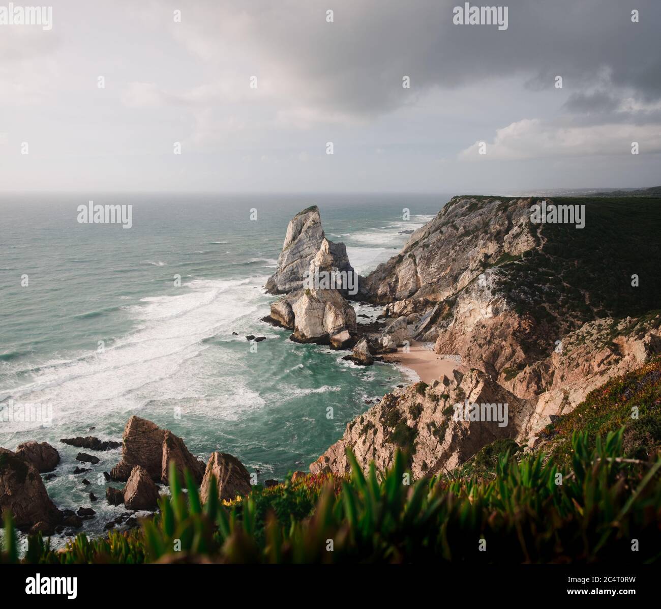 Aerial shot of Cabo da Roca Colares on a stormy weather Stock Photo - Alamy