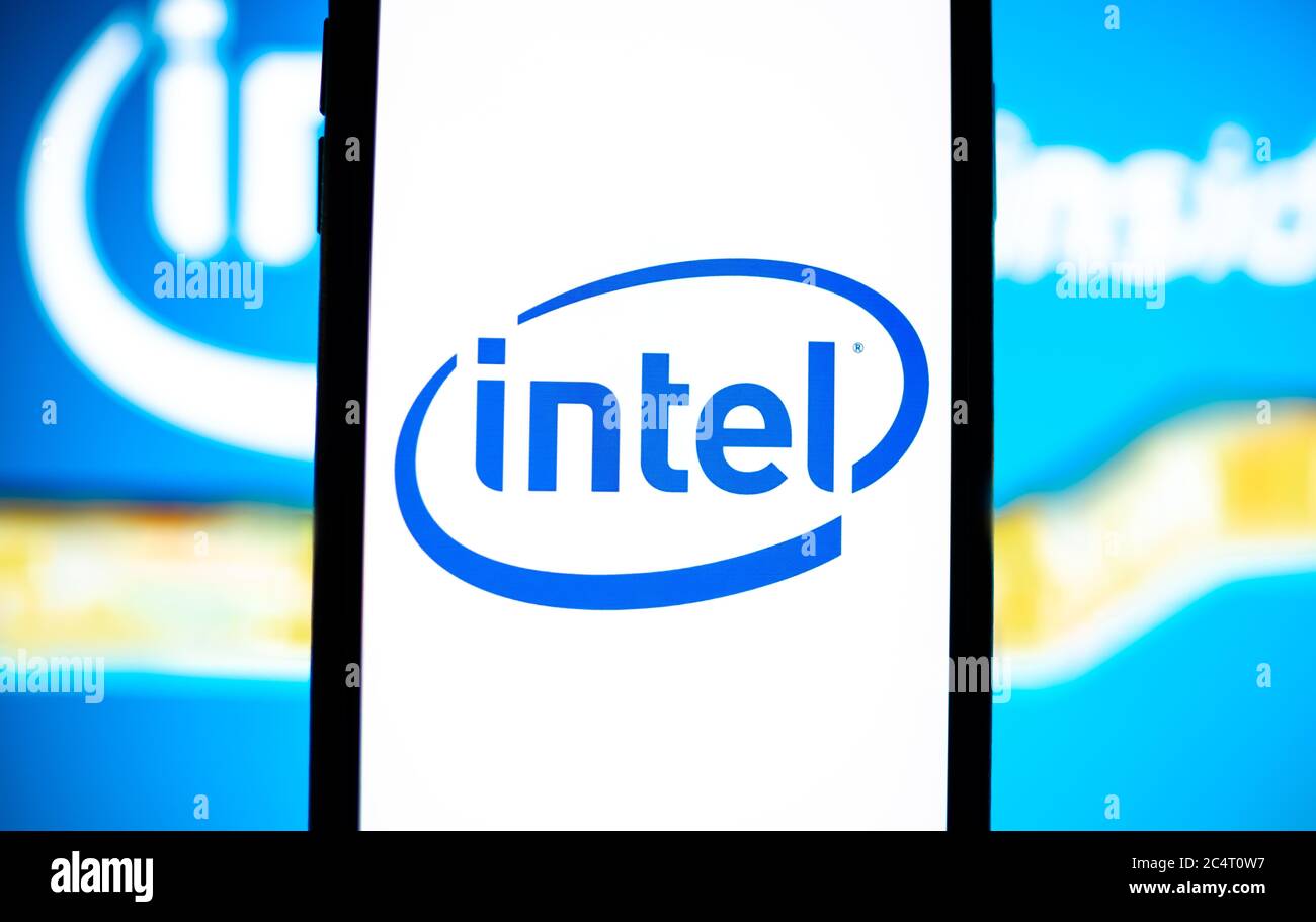 Intel logo on smartphone screen Stock Photo - Alamy