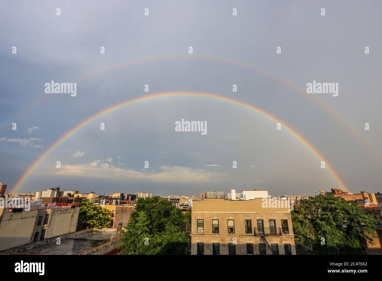 A double rainbow is seen on LGBTQIAP + Pride Day in New York in the ...
