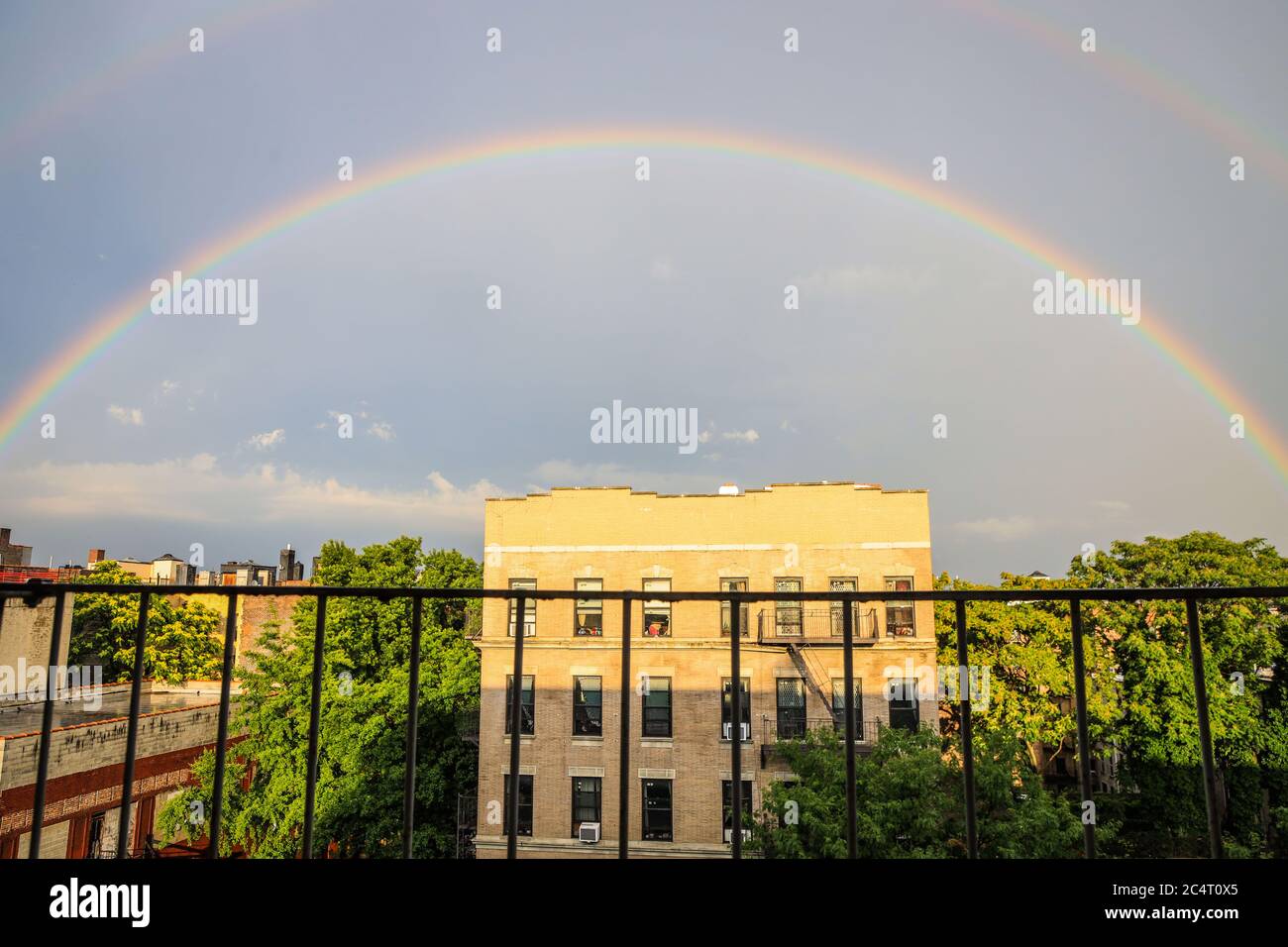 A double rainbow is seen on LGBTQIAP + Pride Day in New York in the ...