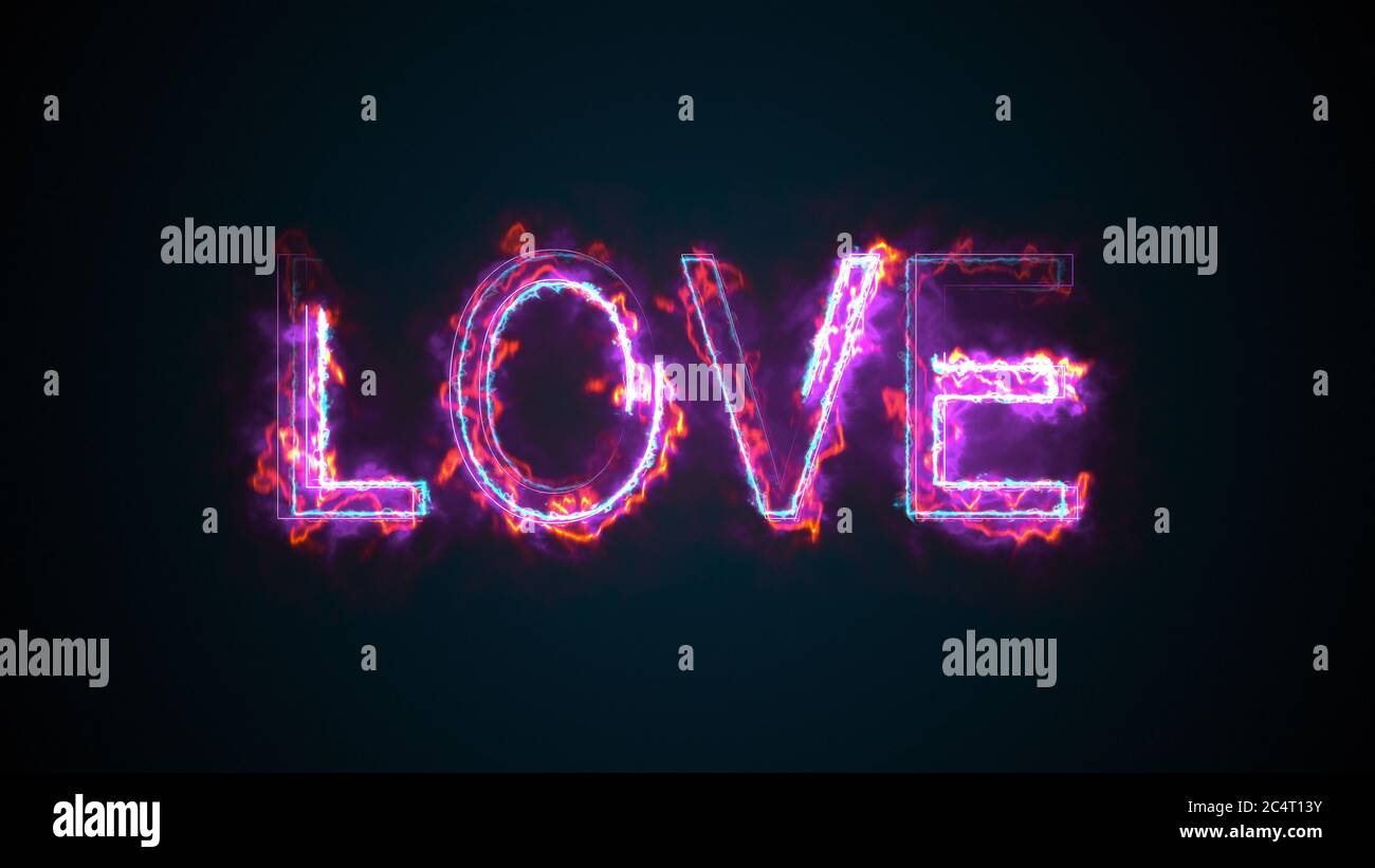 The word Love, computer generated. Burning inscription. Capital letters ...