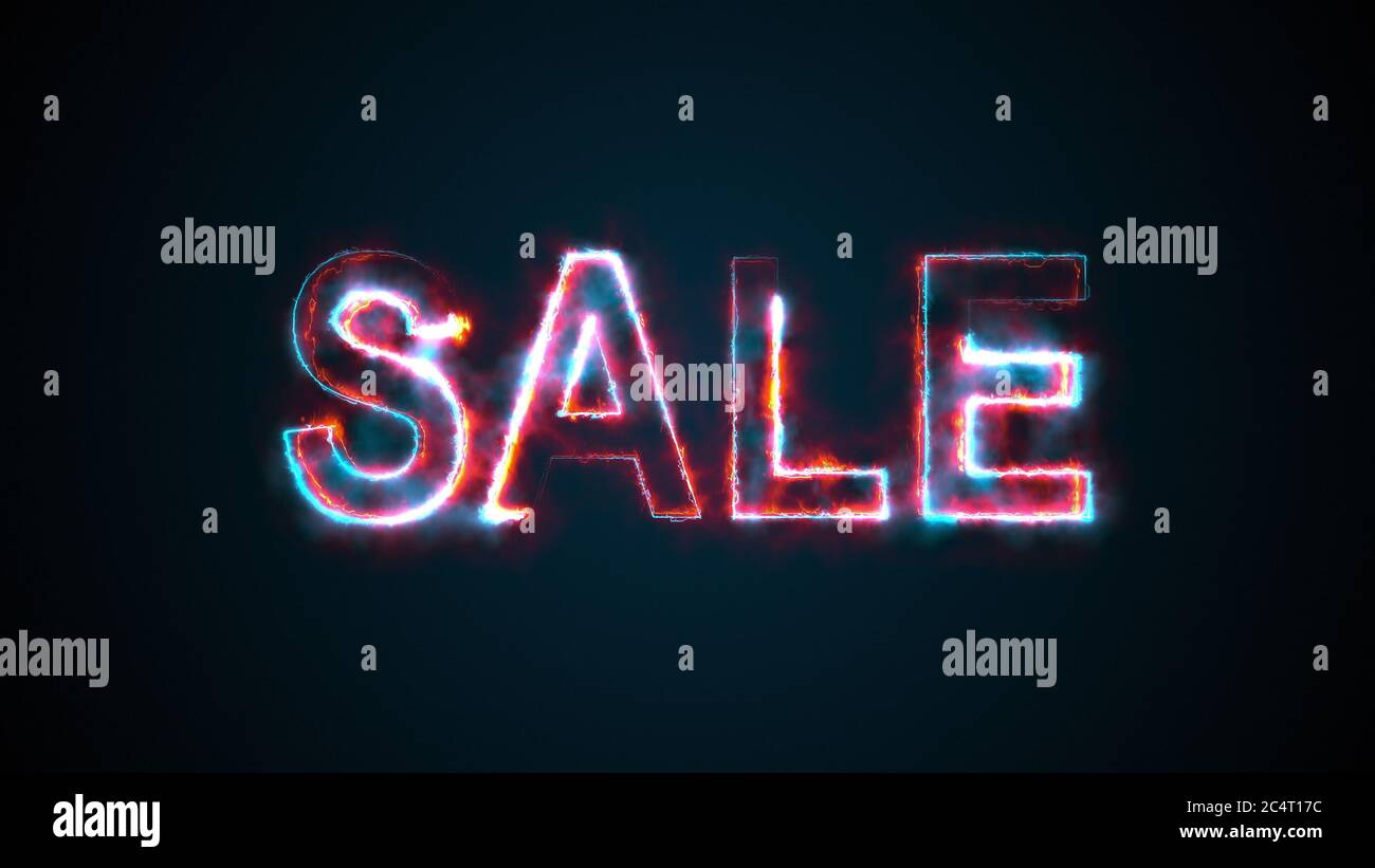 The word SALE, computer generated. Burning inscription consists of ...